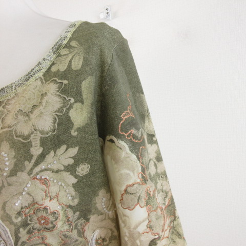 【中古】エスカーダ ESCADA ローレル Laurel カットソー 七分袖 総柄 ストレッチ ベージュ 茶 40 *A693 レディース エスカーダ ESCADA ローレル Laurel カットソー 七分袖 総柄