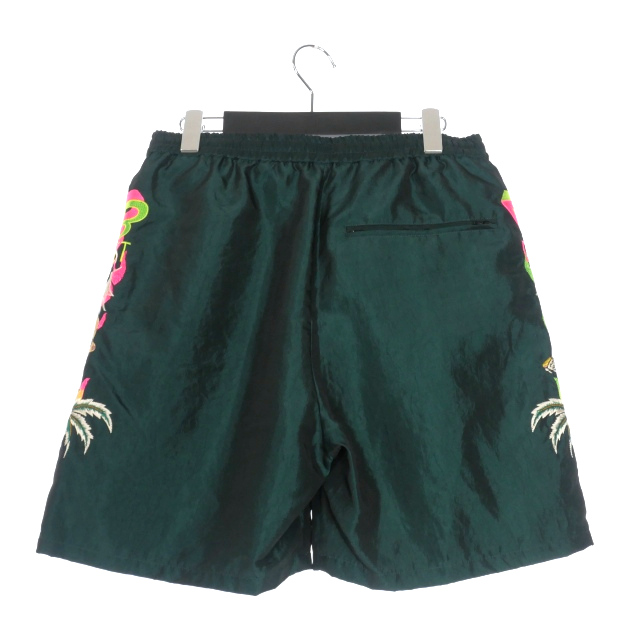 【中古】ダブレット doublet 19SS CHAOS 刺繍 シャンブレーショーツ ショートパンツ S グリーン 緑 19SS09PT95 メンズ ダブレット doublet 19SS CHAOS 刺繍 シャンブレーショーツ ショート