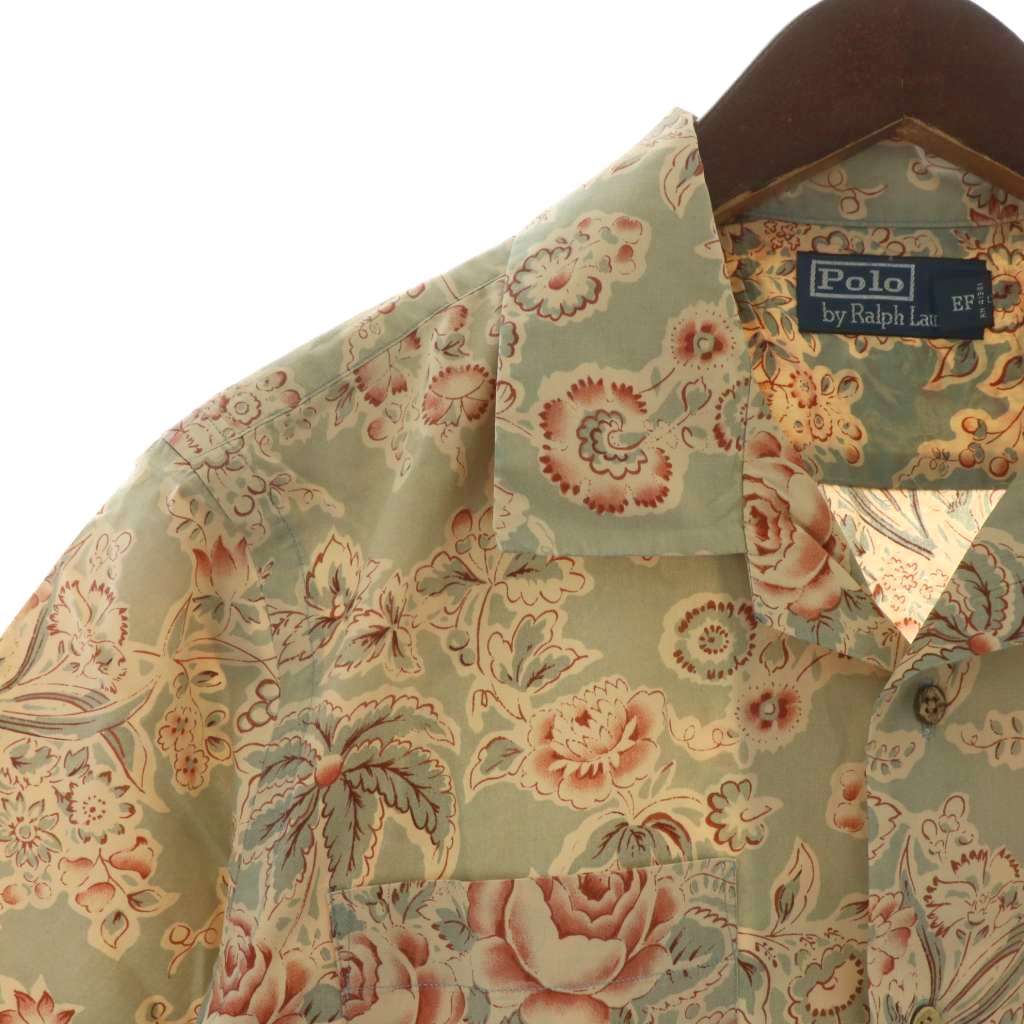 【中古】Polo by Ralph Lauren アロハシャツ オープンカラー 半袖 グラデーション 花柄 総柄 M グレー ピンク ポロ バイ ラルフローレン Polo by Ralph Lauren アロハシャツ