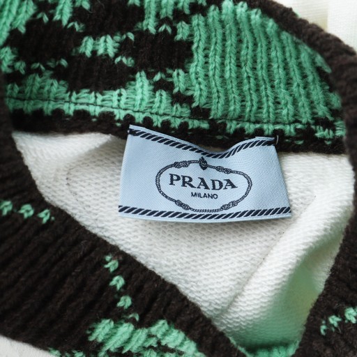 プラダ PRADA スウェット トレーナー 七分袖 ロゴ ニット切り替え 裏毛