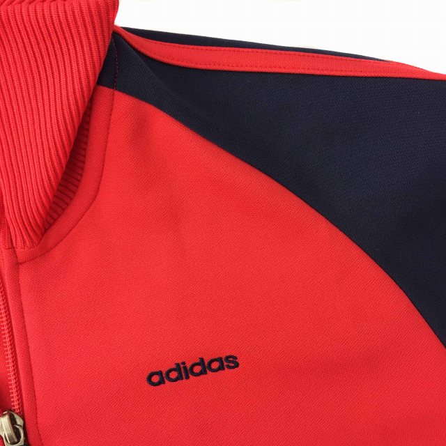 アディダス adidas JD1015 ジャージ トレーニングジャケット 長袖 ライン ロゴ リブ ジップアップ 紺 赤 ネイビー レッド S ...